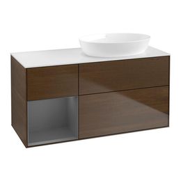 Villeroy & Boch Villeroy und Boch Finion Waschtischunterschrank GA41GKGN 120cm, Abdeckplatte white matt, Emotion, Regale Anthracite matt lacquer, Walnut veneer