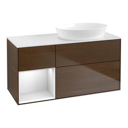 Villeroy & Boch Villeroy und Boch Finion Waschtischunterschrank FA41MTGN 120cm, Abdeckplatte white matt, Regale White matt lacquer, Walnut veneer