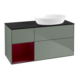Villeroy & Boch Villeroy und Boch Finion Waschtischunterschrank GA42HBGM 120cm, Abdeckplatte black matt, Emotion, Regale Peony matt lacquer, Olive Matt Lacquer
