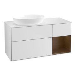 Villeroy & Boch Villeroy und Boch Finion Waschtischunterschrank GA51GNMT 120cm, Abdeckplatte white matt, Emotion, Regale Walnut Veneer, White matt lacquer