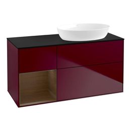 Villeroy & Boch Villeroy und Boch Finion Waschtischunterschrank FA42GNHB 120cm, Abdeckplatte black matt, Regale Walnut Veneer, Peony Matt