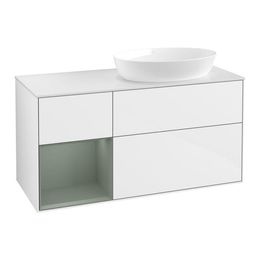 Villeroy & Boch Villeroy und Boch Finion Waschtischunterschrank GA41GMGF 120cm, Abdeckplatte white matt, Emotion, Regale Olive matt lacquer, Glossy white lacquer
