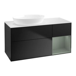 Villeroy & Boch Villeroy und Boch Finion Waschtischunterschrank GA51GMPD 120cm, Abdeckplatte white matt, Emotion, Regale Olive matt lacquer, Black matt lacquer