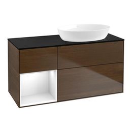 Villeroy & Boch Villeroy und Boch Finion Waschtischunterschrank GA42GFGN 120cm, Abdeckplatte black matt, Emotion, Regale Glossy white lacquer, Walnut veneer