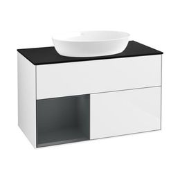 Villeroy & Boch Villeroy und Boch Finion Waschtischunterschrank GA12HGGF 100cm, Abdeckplatte black matt, Emotion, Regale Midnight matt lacquer, Glossy white lacquer