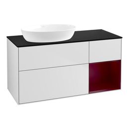 Villeroy & Boch Villeroy und Boch Finion Waschtischunterschrank FA52HBMT 120cm, Abdeckplatte black matt, Regale Peony matt lacquer, White matt lacquer