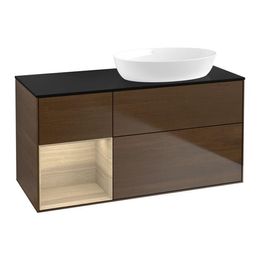 Villeroy & Boch Villeroy und Boch Finion Waschtischunterschrank GA42PCGN 120cm, Abdeckplatte black matt, Emotion, Regale Oak Veneer, Walnut veneer