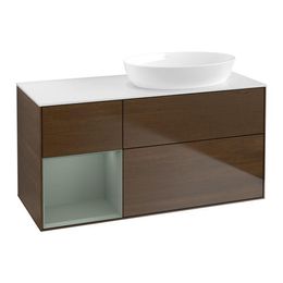Villeroy & Boch Villeroy und Boch Finion Waschtischunterschrank GA41GMGN 120cm, Abdeckplatte white matt, Emotion, Regale Olive matt lacquer, Walnut veneer