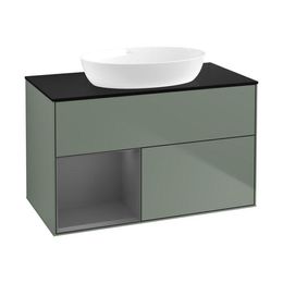 Villeroy & Boch Villeroy und Boch Finion Waschtischunterschrank FA12GKGM 100cm, Abdeckplatte black matt, Regale Anthracite matt lacquer, Olive Matt Lacquer