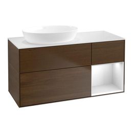Villeroy & Boch Villeroy und Boch Finion Waschtischunterschrank GA51MTGN 120cm, Abdeckplatte white matt, Emotion, Regale White matt lacquer, Walnut veneer