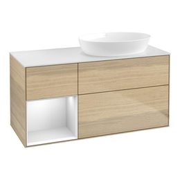 Villeroy & Boch Villeroy und Boch Finion Waschtischunterschrank FA41MTPC 120cm, Abdeckplatte white matt, Regale White matt lacquer, Oak Veneer
