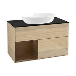 Villeroy & Boch Villeroy und Boch Finion Waschtischunterschrank GA12GNPC 100cm, Abdeckplatte black matt, Emotion, Regale Walnut Veneer, Oak Veneer