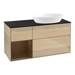 Villeroy & Boch Villeroy und Boch Finion Waschtischunterschrank FA42GNPC 120cm, Abdeckplatte black matt, Regale Walnut Veneer, Oak Veneer