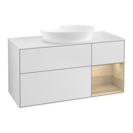 Villeroy & Boch Villeroy und Boch Finion Waschtischunterschrank GA71PCMT 120cm, Abdeckplatte white matt, Emotion, Regale Oak Veneer, White matt lacquer