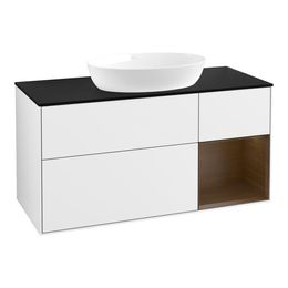 Villeroy & Boch Villeroy und Boch Finion Waschtischunterschrank FA72GNGF 120cm, Abdeckplatte black matt, Regale Walnut Veneer, Glossy white lacquer