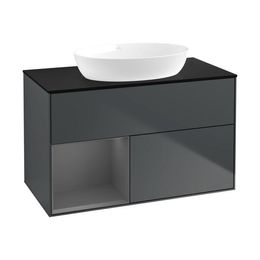 Villeroy & Boch Villeroy und Boch Finion Waschtischunterschrank FA12GKHG 100cm, Abdeckplatte black matt, Regale Anthracite matt lacquer, Midnight Blue Matt Lacquer
