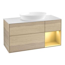 Villeroy & Boch Villeroy und Boch Finion Waschtischunterschrank FA71HFPC 120cm, Abdeckplatte white matt, Regale Gold matt lacquer, Oak Veneer