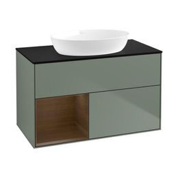 Villeroy & Boch Villeroy und Boch Finion Waschtischunterschrank FA12GNGM 100cm, Abdeckplatte black matt, Regale Walnut Veneer, Olive Matt Lacquer