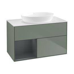 Villeroy & Boch Villeroy und Boch Finion Waschtischunterschrank FA11HGGM 100cm, Abdeckplatte white matt, Regale Midnight matt lacquer, Olive Matt Lacquer