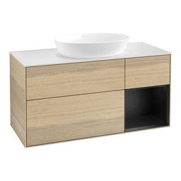 Villeroy & Boch Villeroy und Boch Finion Waschtischunterschrank FA71PDPC 120cm, Abdeckplatte white matt, Regale Black matt lacquer, Oak Veneer