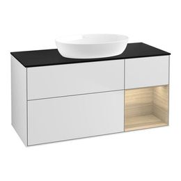 Villeroy & Boch Villeroy und Boch Finion Waschtischunterschrank FA72PCMT 120cm, Abdeckplatte black matt, Regale Oak Veneer, White matt lacquer