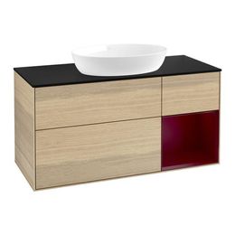 Villeroy & Boch Villeroy und Boch Finion Waschtischunterschrank FA72HBPC 120cm, Abdeckplatte black matt, Regale Peony matt lacquer, Oak Veneer