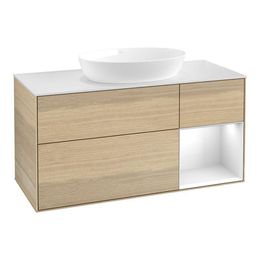 Villeroy & Boch Villeroy und Boch Finion Waschtischunterschrank FA71GFPC 120cm, Abdeckplatte white matt, Regale Glossy white lacquer, Oak Veneer