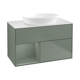 Villeroy & Boch Villeroy und Boch Finion Waschtischunterschrank FA11GMGM 100cm, Abdeckplatte white matt, Regale Olive matt lacquer, Olive Matt Lacquer