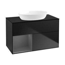 Villeroy & Boch Villeroy und Boch Finion Waschtischunterschrank FA12GKPD 100cm, Abdeckplatte black matt, Regale Anthracite matt lacquer, Black matt lacquer