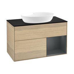 Villeroy & Boch Villeroy und Boch Finion Waschtischunterschrank FA22HGPC 100cm, Abdeckplatte black matt, Regale Midnight matt lacquer, Oak Veneer