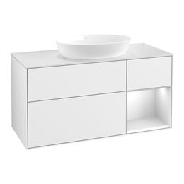 Villeroy & Boch Villeroy und Boch Finion Waschtischunterschrank GA71MTGF 120cm, Abdeckplatte white matt, Emotion, Regale White matt lacquer, Glossy white lacquer