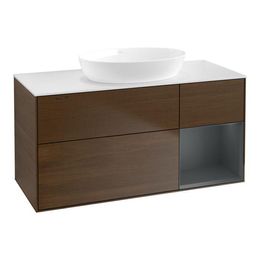 Villeroy & Boch Villeroy und Boch Finion Waschtischunterschrank FA71HGGN 120cm, Abdeckplatte white matt, Regale Midnight matt lacquer, Walnut veneer