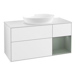 Villeroy & Boch Villeroy und Boch Finion Waschtischunterschrank FA71GMGF 120cm, Abdeckplatte white matt, Regale Olive matt lacquer, Glossy white lacquer