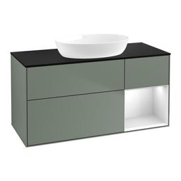 Villeroy & Boch Villeroy und Boch Finion Waschtischunterschrank FA72MTGM 120cm, Abdeckplatte black matt, Regale White matt lacquer, Olive Matt Lacquer