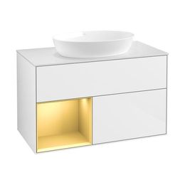 Villeroy & Boch Villeroy und Boch Finion Waschtischunterschrank FA11HFGF 100cm, Abdeckplatte white matt, Regale Gold matt lacquer, Glossy white lacquer