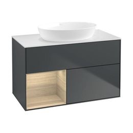 Villeroy & Boch Villeroy und Boch Finion Waschtischunterschrank FA11PCHG 100cm, Abdeckplatte white matt, Regale Oak Veneer, Midnight Blue Matt Lacquer