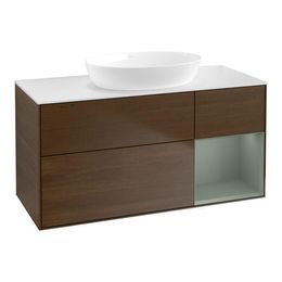 Villeroy & Boch Villeroy und Boch Finion Waschtischunterschrank FA71GMGN 120cm, Abdeckplatte white matt, Regale Olive matt lacquer, Walnut veneer