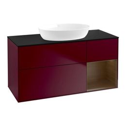 Villeroy & Boch Villeroy und Boch Finion Waschtischunterschrank GA72GNHB 120cm, Abdeckplatte black matt, Emotion, Regale Walnut Veneer, Peony Matt