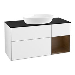 Villeroy & Boch Villeroy und Boch Finion Waschtischunterschrank GA72GNGF 120cm, Abdeckplatte black matt, Emotion, Regale Walnut Veneer, Glossy white lacquer
