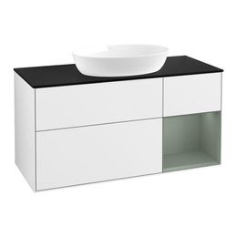 Villeroy & Boch Villeroy und Boch Finion Waschtischunterschrank GA72GMGF 120cm, Abdeckplatte black matt, Emotion, Regale Olive matt lacquer, Glossy white lacquer