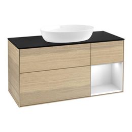 Villeroy & Boch Villeroy und Boch Finion Waschtischunterschrank GA72MTPC 120cm, Abdeckplatte black matt, Emotion, Regale White matt lacquer, Oak Veneer