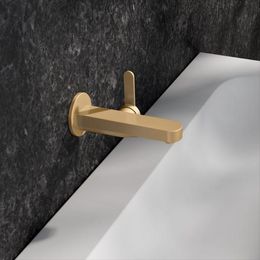 KEUCO IXMO Flat Einhebel-Waschtischmischer 59516250301 Ausladung 165 mm, messing geb&uuml;rstet, Wandmontage, runde Rosette