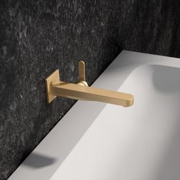 KEUCO IXMO Flat Einhebel-Waschtischmischer 59516251302el-Waschtischmischer 59516251302 Unterputz, Ausladung 22,5 cm, eckig, Messing geb&uuml;rstet