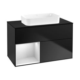 Villeroy & Boch Villeroy und Boch Finion Waschtischunterschrank F652MTPD 100x60,3x50,1cm, Regal links White matt lacquer, Black matt lacquer