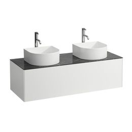 Laufen Sonar Schubladenelement/Sideboard H4054280341431 117,5x34x45,5cm, Ausschnitt links/rechts, mit Hahnloch, Wei&szlig; matt/Nero Marquina