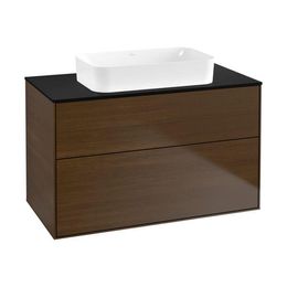 Villeroy & Boch Villeroy und Boch Finion Waschtischunterschrank F64200GN 100x60,3x50,1mm, Glass Black Matt, Walnut veneer