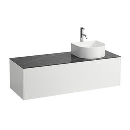 Laufen Sonar Schubladenelement/Sideboard H4054270341431 117,5x34x45,5cm, Ausschnitt rechts, mit Hahnloch, Wei&szlig; matt/Nero Marquina