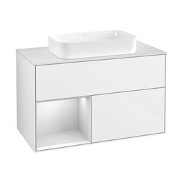 Villeroy & Boch Villeroy und Boch Finion Waschtischunterschrank F651MTGF 100x60,3x50,1cm, Regal links White matt lacquer, Glossy white lacquer