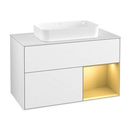 Villeroy & Boch Villeroy und Boch Finion Waschtischunterschrank F661HFGF 100x60,3x50,1cm, Regal rechts Gold matt, Glossy white lacquer