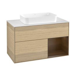 Villeroy & Boch Villeroy und Boch Finion Waschtischunterschrank F661GNPC 100x60,3x50,1cm, Regal rechts Walnut veneer, Oak Veneer
